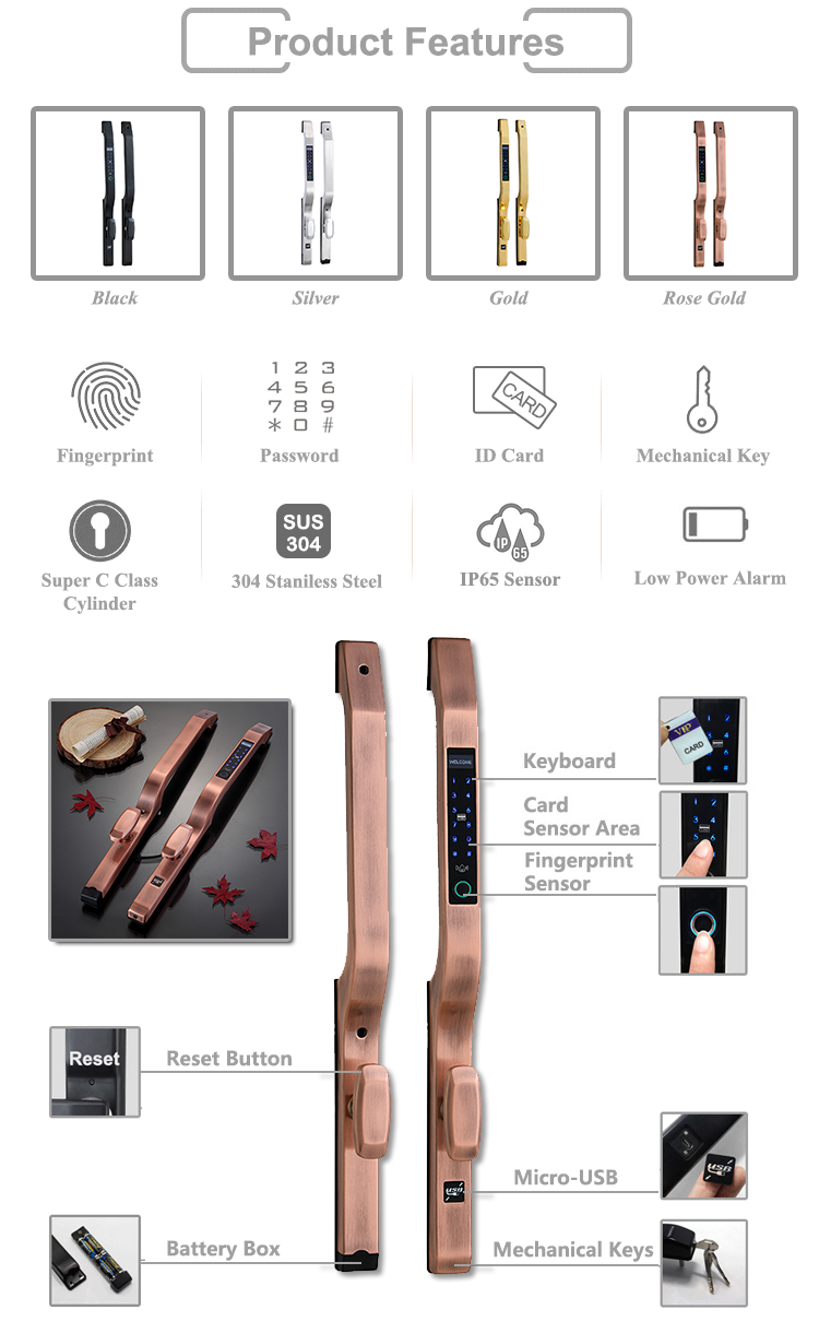 Inveili KY600 Waterproof Broken Bridge Aluminum Fingerprint Lock - 英唯利智能科技